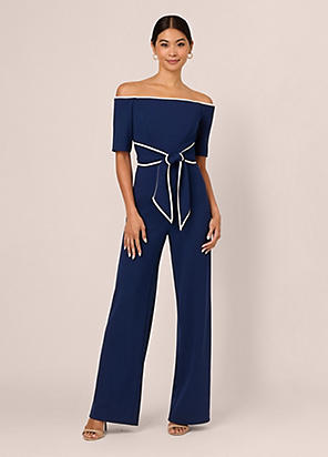 Evening Wear Jumpsuit Adrianna Papell Women's Knit Crepe Tie