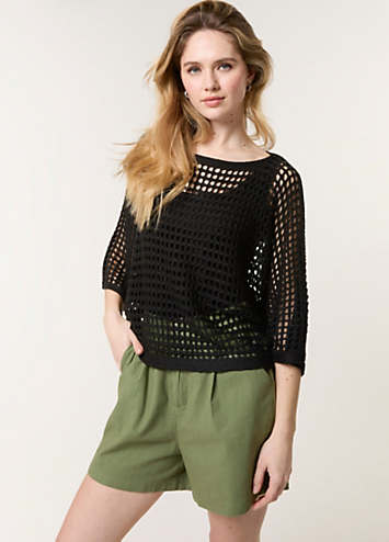 Blue Vanilla Round Neck Net Top | Grattan