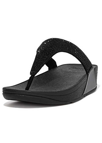 FitFlop Black Lulu Crystal Embellished Toe-Post Sandals | Grattan