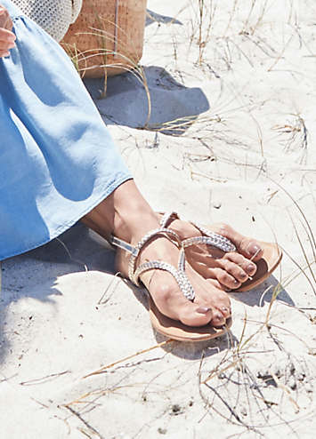 Freestyle Amara Gold Leather Plaited Toepost Sandals | Grattan