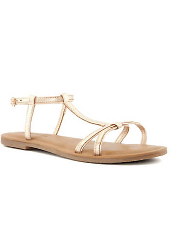 Head Over Heels By Dune Lunas Rose Gold T Bar Leather Flat Sandals ...