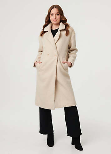 Izabel London Teddy Texture Long Sleeve Oversized Coat | Grattan