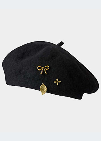 Joe Browns Black Wool Beret with Bronze Studs | Grattan