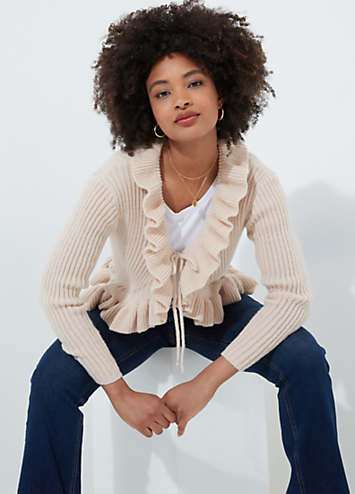 Joe Browns Ribbed Knit Frilly Tie-Front Cardigan | Grattan