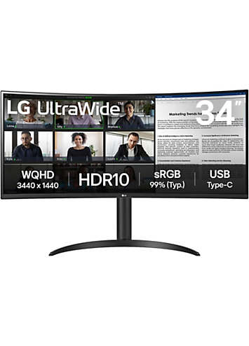 LG 34 Inch UltraWide™ Quad HD HDR 10 100Hz Curved Monitor | Grattan