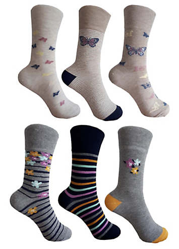 Ladies Pack of 6 Patterned Socks | Grattan