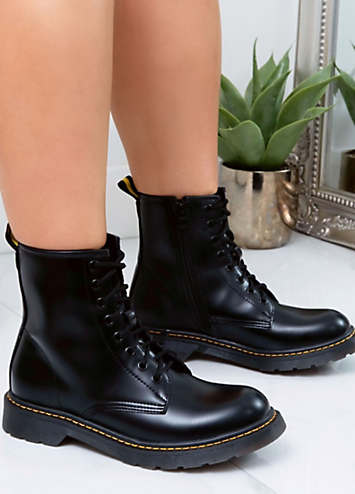 Love Lemonade Black Combat Crush Ankle Boots | Grattan