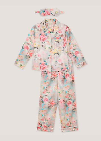 Monsoon Kids Satin Long Watercolour Flower Pyjama Set | Grattan