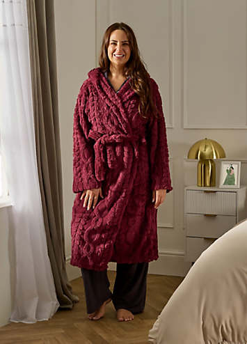 OHS Cable Knit Dressing Gown - Fleece Loungewear Hooded Bathrobe | Grattan