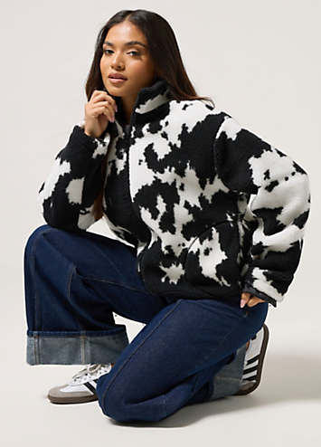 PixieGirl Petite Cow Print Zip Fleece Jacket | Grattan