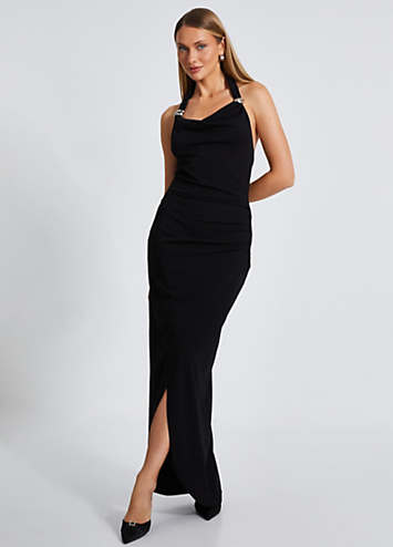 Quiz Scuba Crepe Buckle Detail Halter Neck Maxi Dress | Grattan