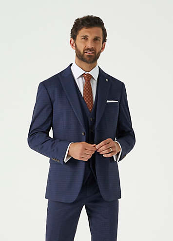 Skopes Fenton Navy Blue Check Tailored Fit Suit Jacket | Grattan