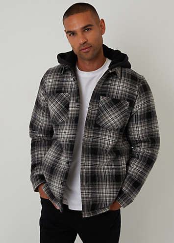Threadbare Black Check Quilted Shacket with Borg Lined Hood | Grattan