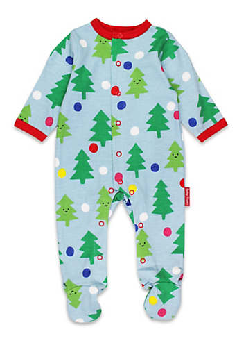 Toby Tiger Organic Christmas Tree Print Sleepsuit | Grattan