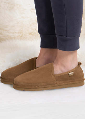 Totes Isotoner Men’s Real Tan Suede Full Back Slippers | Grattan