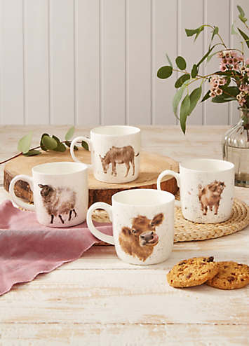 Wrendale Designs Set of 4 Fine Bone China Animal Mugs | Grattan
