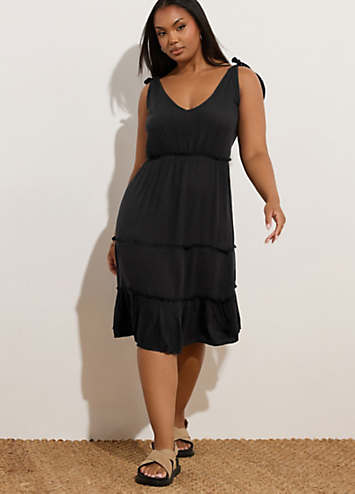 Yours Curve Black Tiered Throw On Dress | Grattan