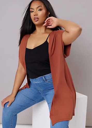 Yours Curve Rust Orange Grown On Sleeve Jersey Cardigan | Grattan