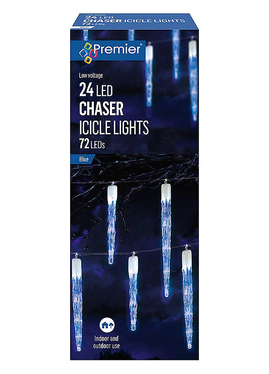 24 Blue Chaser Icicle Lights | Grattan