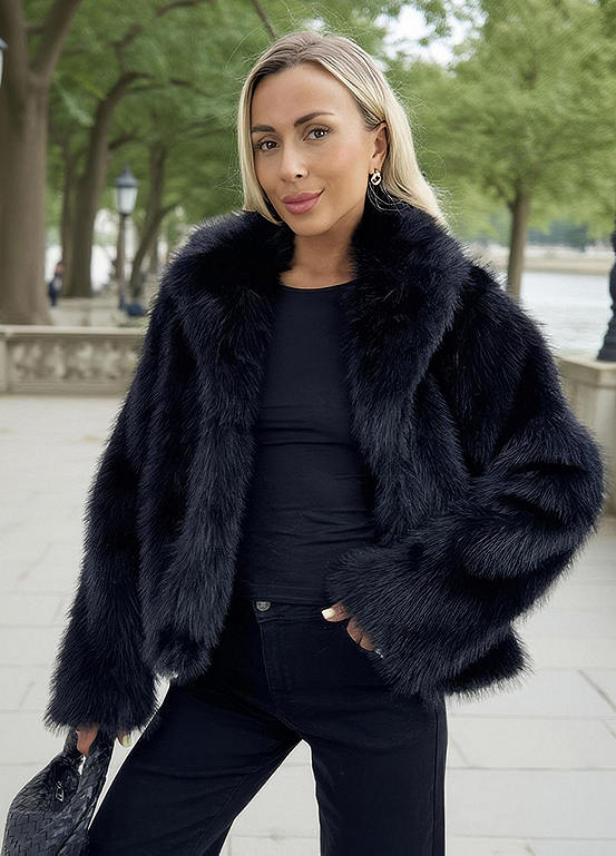 AX Paris Black Faux Fur Short Jacket | Grattan