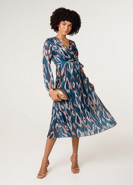 Blue Vanilla Crossover Metallic Pleated Dress | Grattan