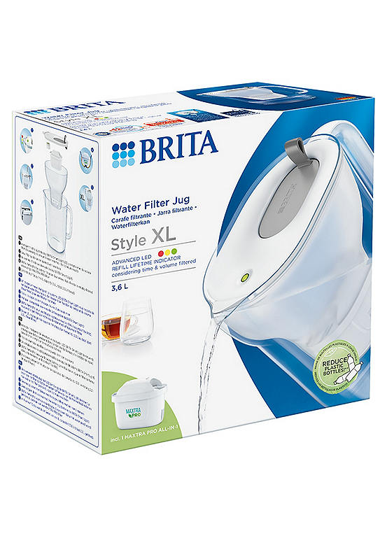 BRITA Style XL Water Filter Jug Grey (3.6L) incl. Packsize x MAXTRA PRO All-in-1 Cartridge | Grattan