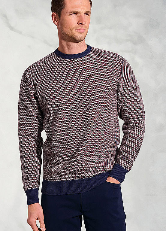 Brook Taverner Cowley Rust Textured Lambswool Crew Neck Jumper | Grattan
