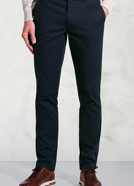 Brook Taverner Regular Fit Lyles Navy Textured Stretch Cotton Trousers ...