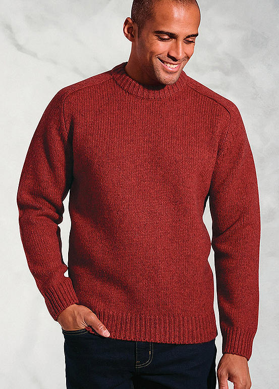 Brook Taverner Rooth Red Chunky Lambswool Crew Neck Jumper | Grattan