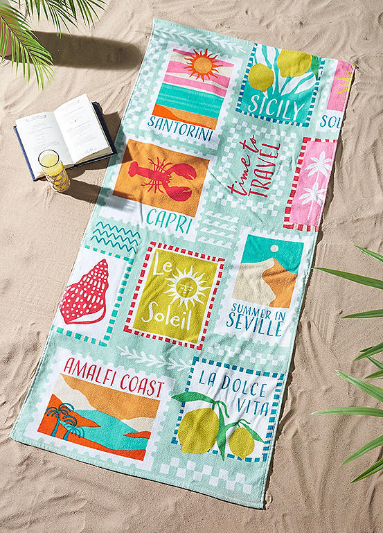 Catherine Lansfield Postcards 100% Cotton Beach Towel | Grattan