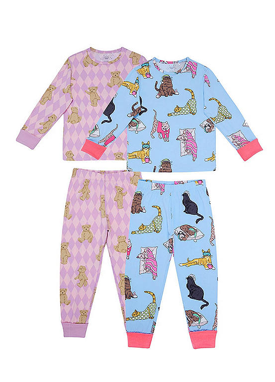 Chelsea Peers Kids Pack of 2 Long Crew Neck Pyjamas Set | Grattan