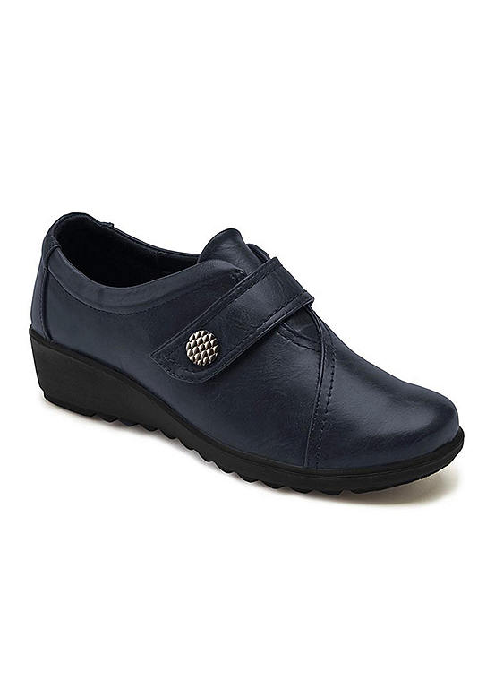 Cotton Traders Navy Flexisole Adjustable Shoes | Grattan
