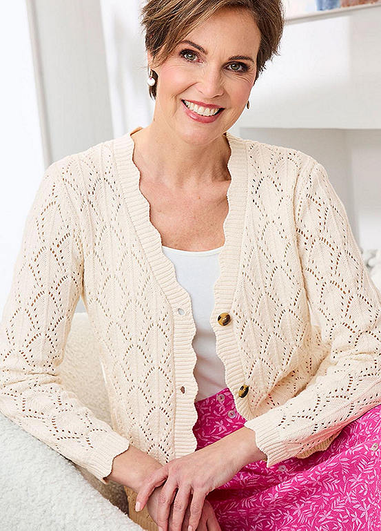 Cotton Traders Pointelle V Neck Cardigan | Grattan