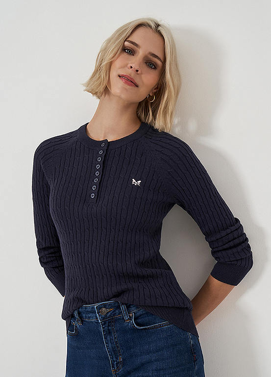 Crew Clothing Company Heritage Cable Henley Button Jumper | Grattan