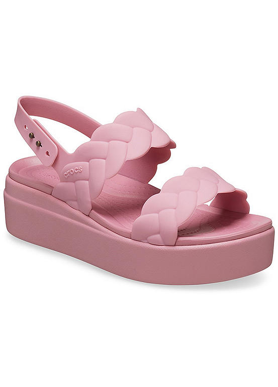 Crocs Pink Brooklyn Woven Low Wedge Sandals | Grattan