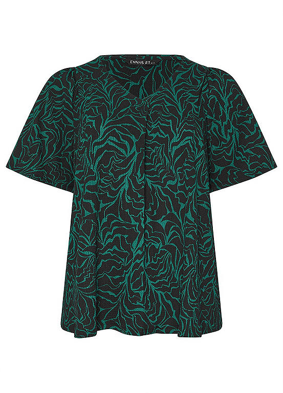 Evans Curve Abstract Print Pleat Front Crinkle Top | Grattan