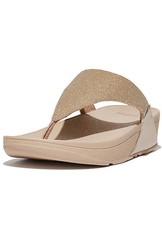 FitFlop Latte Beige Lulu Shimmerlux Toe-Post Sandals | Grattan