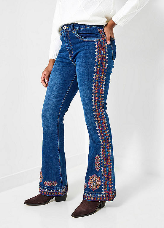 Joe Browns Embroidered Detail Boho Flared Jeans | Grattan