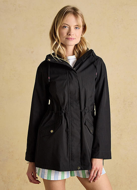 Joules Portwell Black Waterproof Raincoat with Hood | Grattan