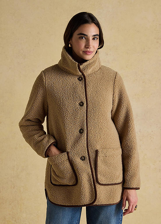 Joules Sadie Taupe Longline Fleece Jacket | Grattan