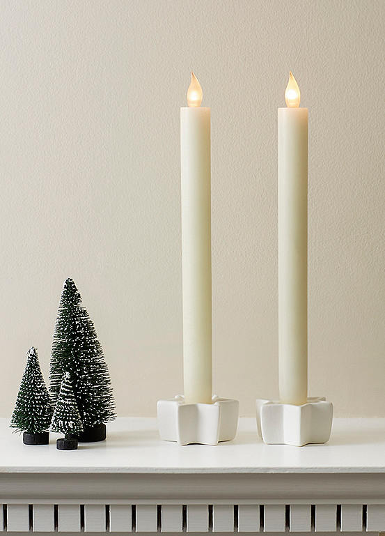Lights4Fun 2 Ivory LED Taper Candles | Grattan