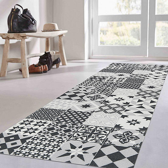 Likewise Rugs & Matting Black Victorian Tile Runner | Grattan