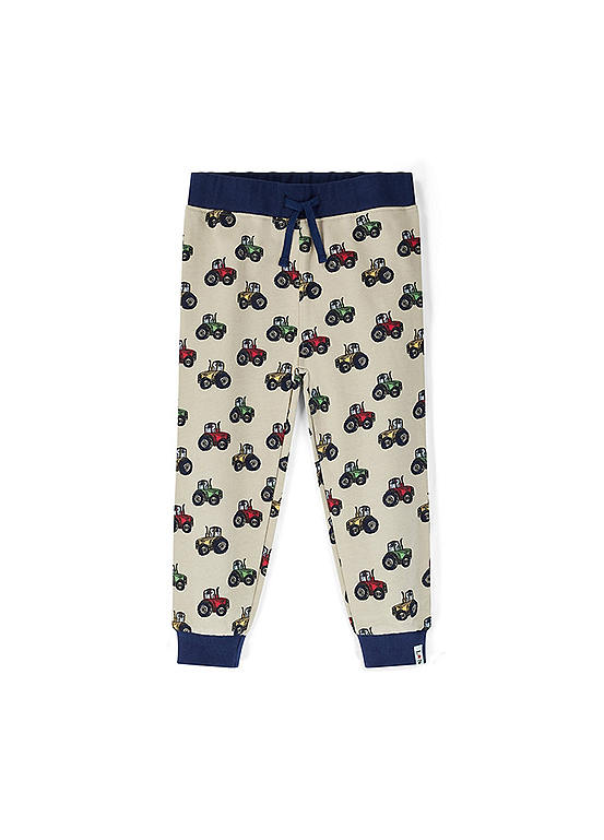 Lilly & Sid Kids Organic Cotton Stone Tractor Print Joggers | Grattan