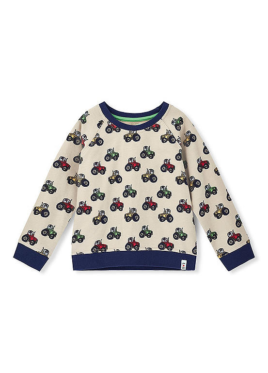 Lilly & Sid Kids Organic Cotton Stone Tractor Print Sweatshirt | Grattan