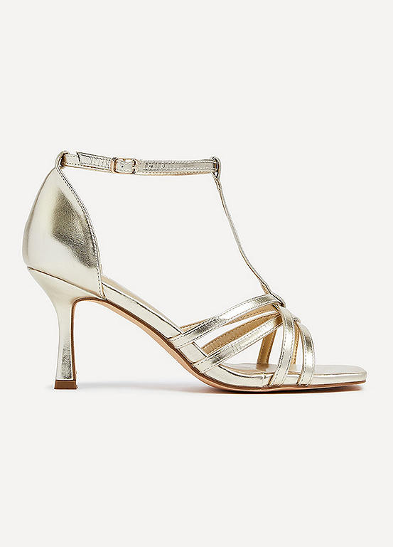 Linzi Lilah Gold Faux Leather T-Bar High Heels | Grattan
