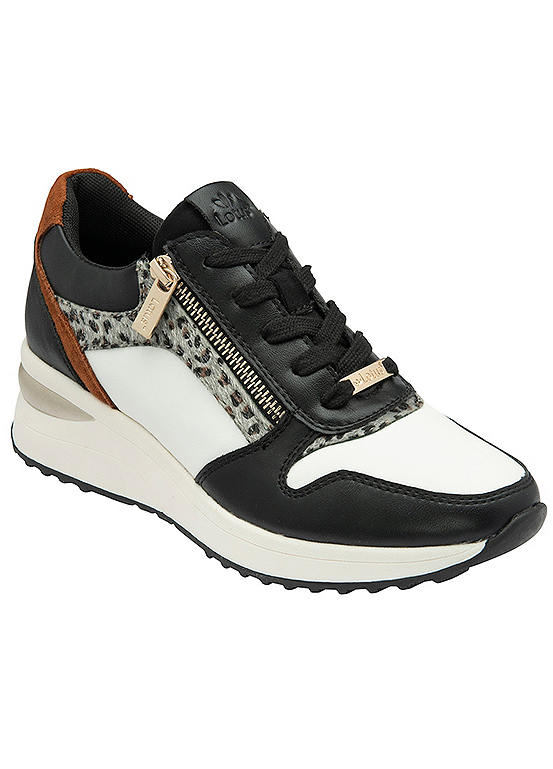Lotus Moore Black & White Wedge Trainers | Grattan