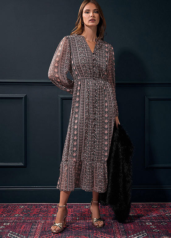 M&Co Floral Chiffon Button Down Dress | Grattan