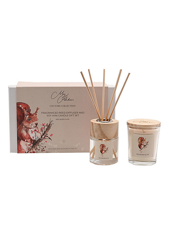 Meg Hawkins Squirrel Mini Candle & Diffuser Gift Set - Fir & Red Berry ...