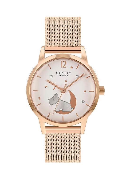 Radley London Ladies Rose Gold Stainless Steel Mesh Dog & Moon Design ...