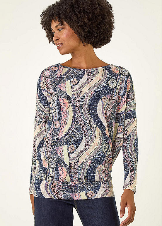 Roman Abstract Print Banded Hem Stretch Top | Grattan